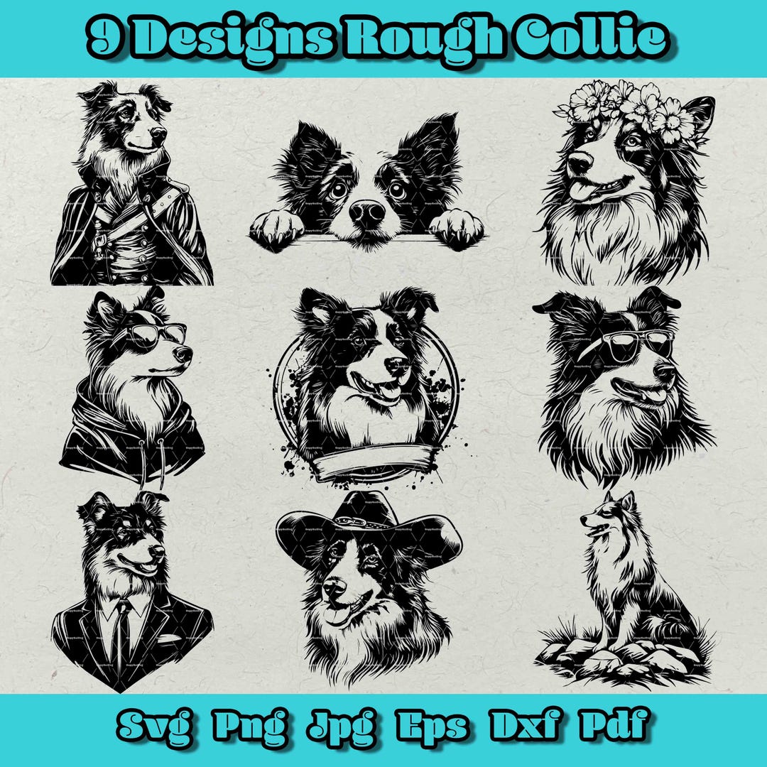 Rough Collie Svg Bundle, Peeking Collie Dog Png, Cowboy Hat Dog Clipart ...