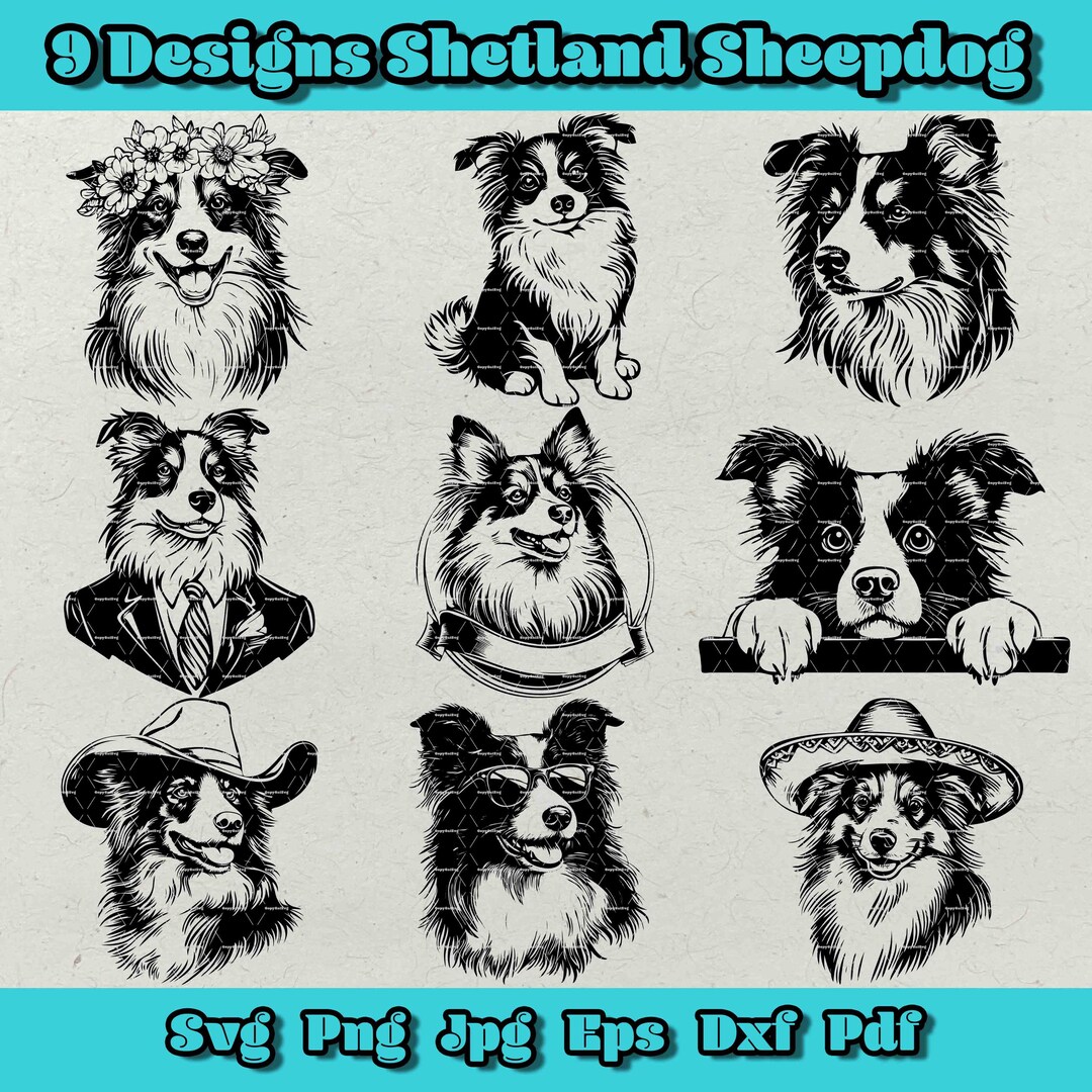 Shetland Sheepdog SVG Bundle, Cute Sheltie Dog Clipart, Fluffy Herding ...