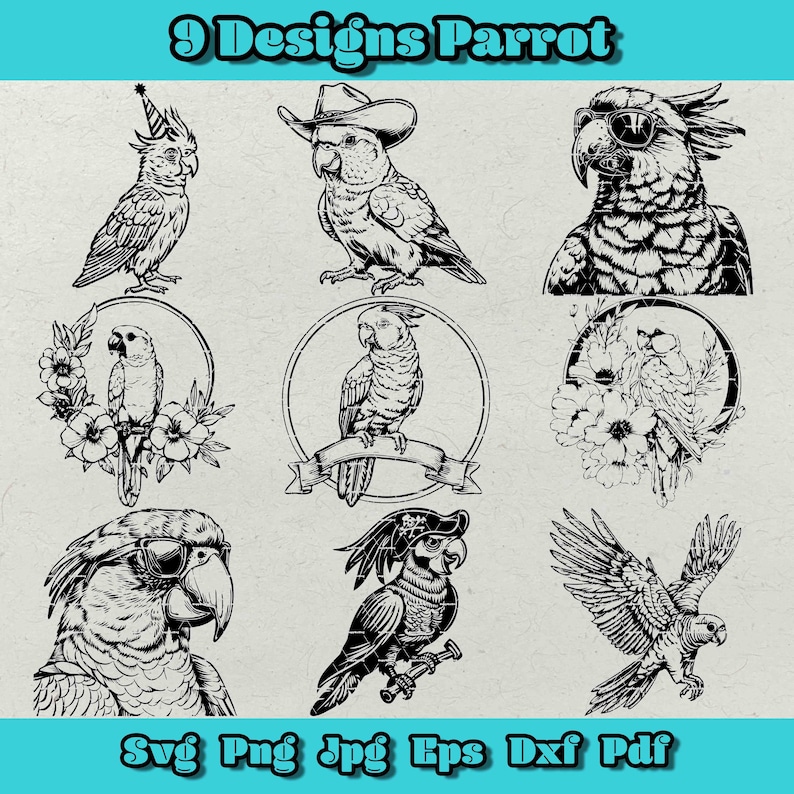Parrot Svg Bundle,tropical Bird Svg,parrot With Sunglass Png,parrot ...