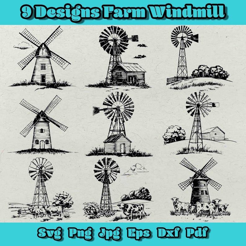 Farm Windmill Svg Bundle, Farm Windmill Silhouette, Windmill Wheel Png ...