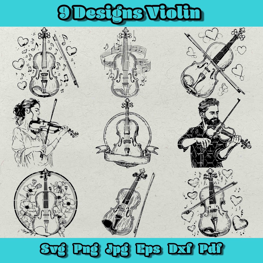Violin Svg Bundle, Woman Playing Violin Png, Man Playing Violin Dxf ...