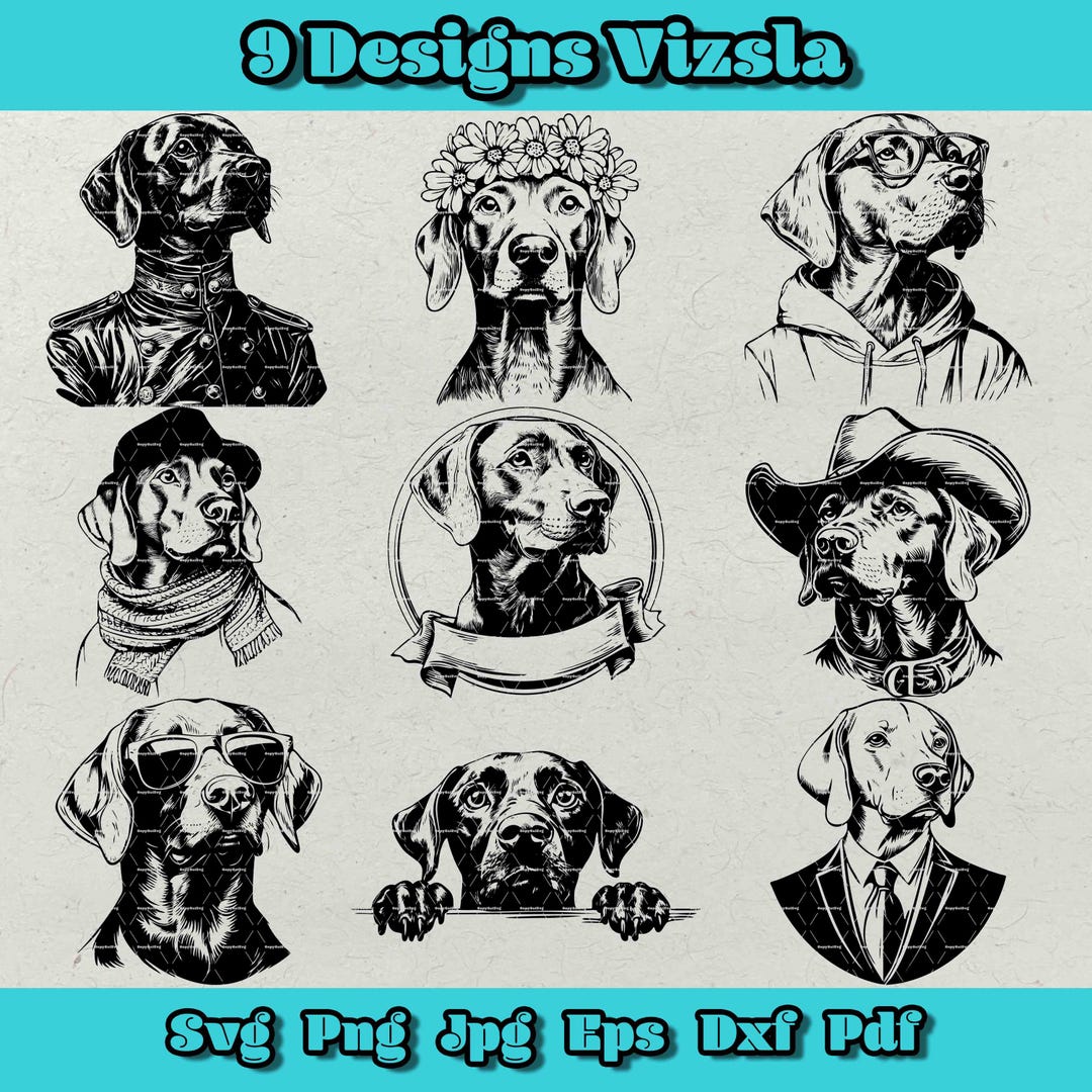 Vizsla Dog Svg Bundle, Hunting Dog Clipart, Stylish Vizsla Png, Retro ...