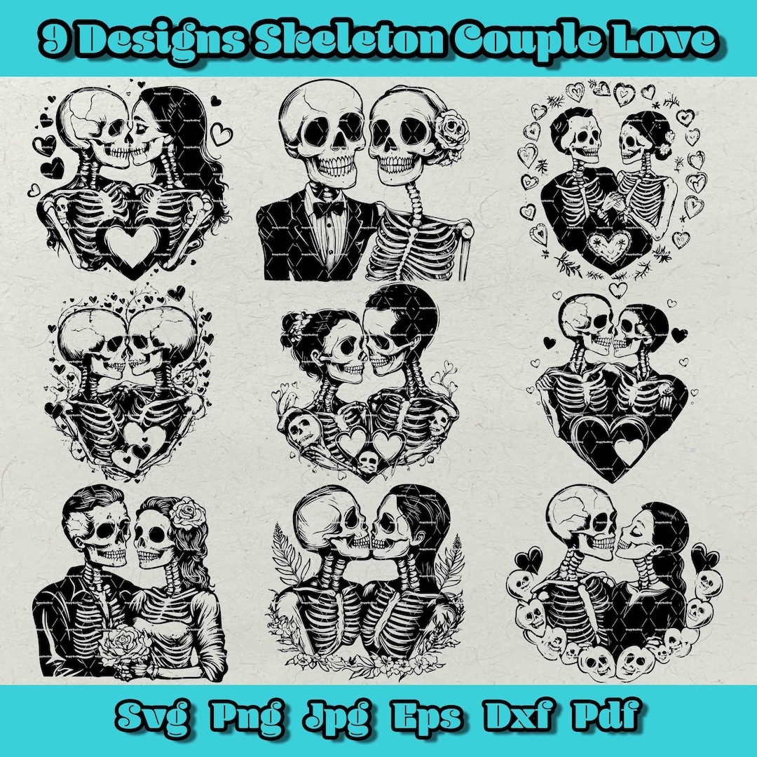 Skeleton Couple Love SVG Bundle, Romantic Skull Clipart, Gothic Love ...