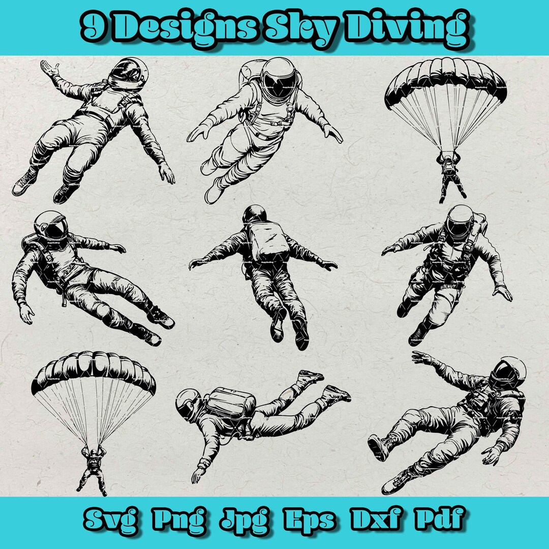 Sky Diving SVG Bundle: Parachute Jump Silhouette (PNG, PDF) - Etsy