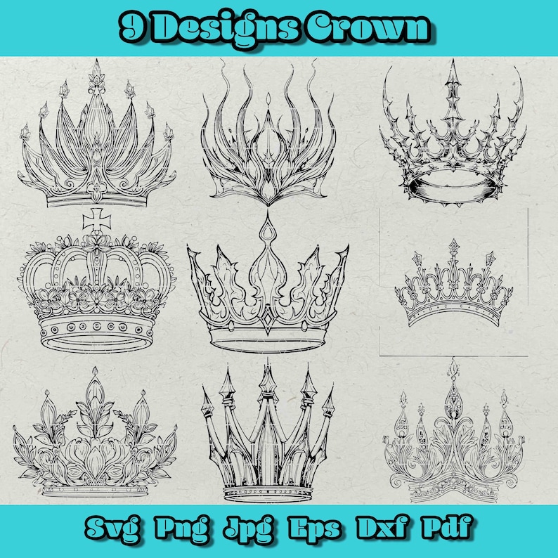 Crown Svg Bundle, King's Crown Png, Queen's Crown Dxf, Vintage Crown ...