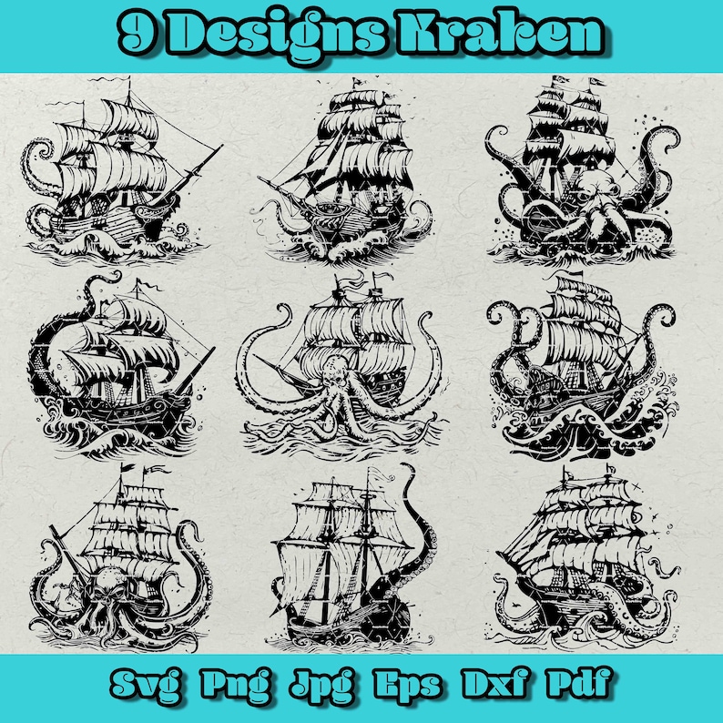 Kraken SVG Bundle: Shipwreck Octopus Clipart (digital Product) - Etsy