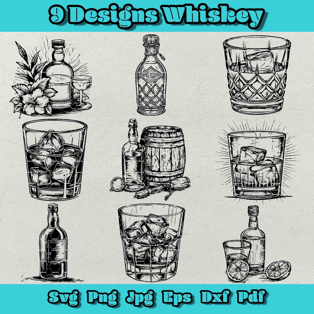 Whiskey SVG Bundle: Bottle, Glass, Barrel Clip Art (digital Download ...