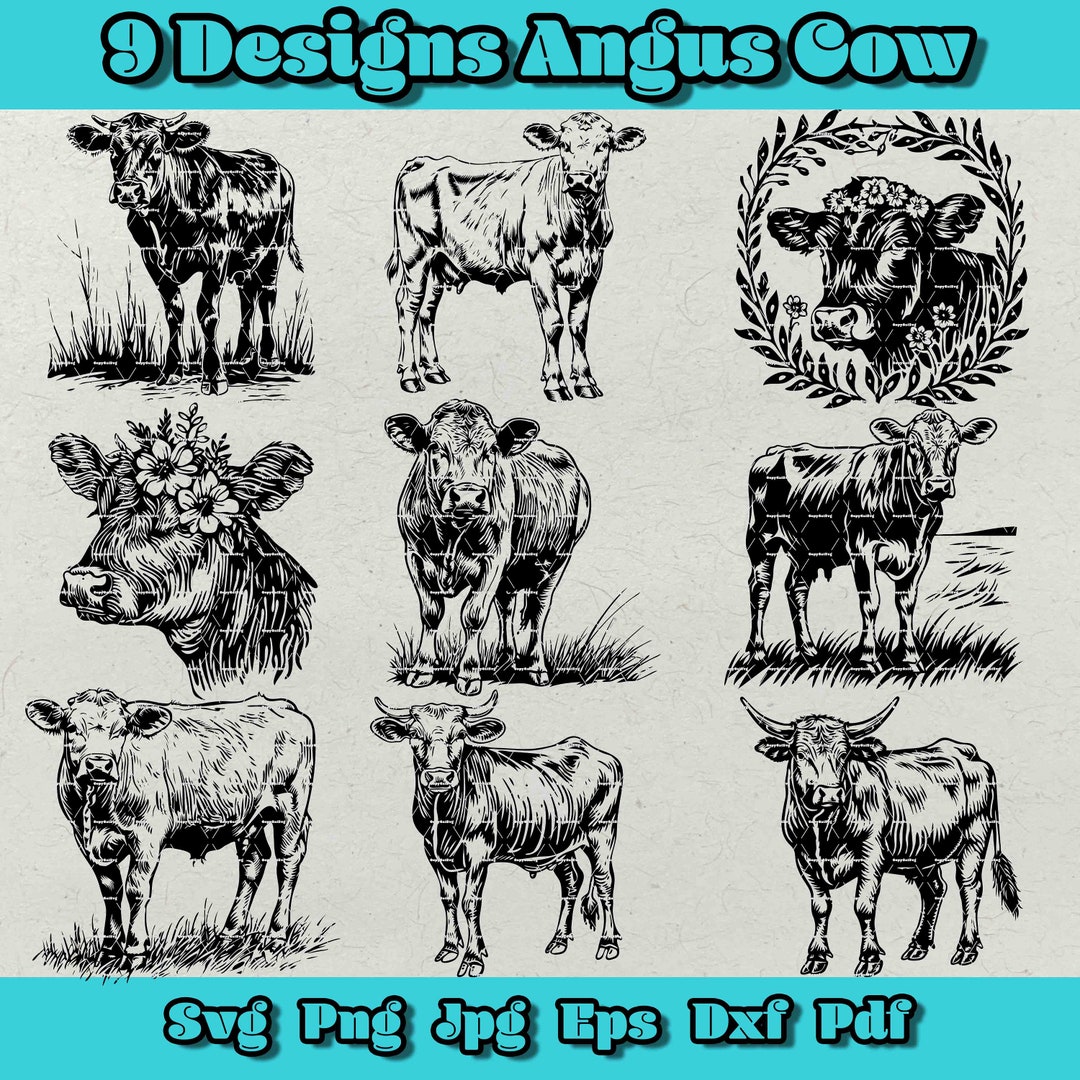 Angus Cow Svg Bundle, Cow Svg, Floral Angus Cow Png, Milk Herd Svg ...