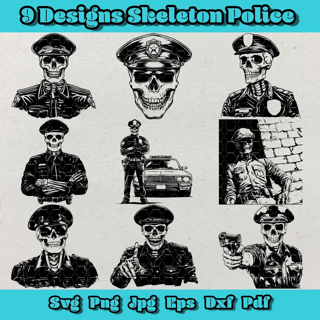 Skeleton Police SVG Bundle, Skull Cop Clipart, Horror Police Png ...