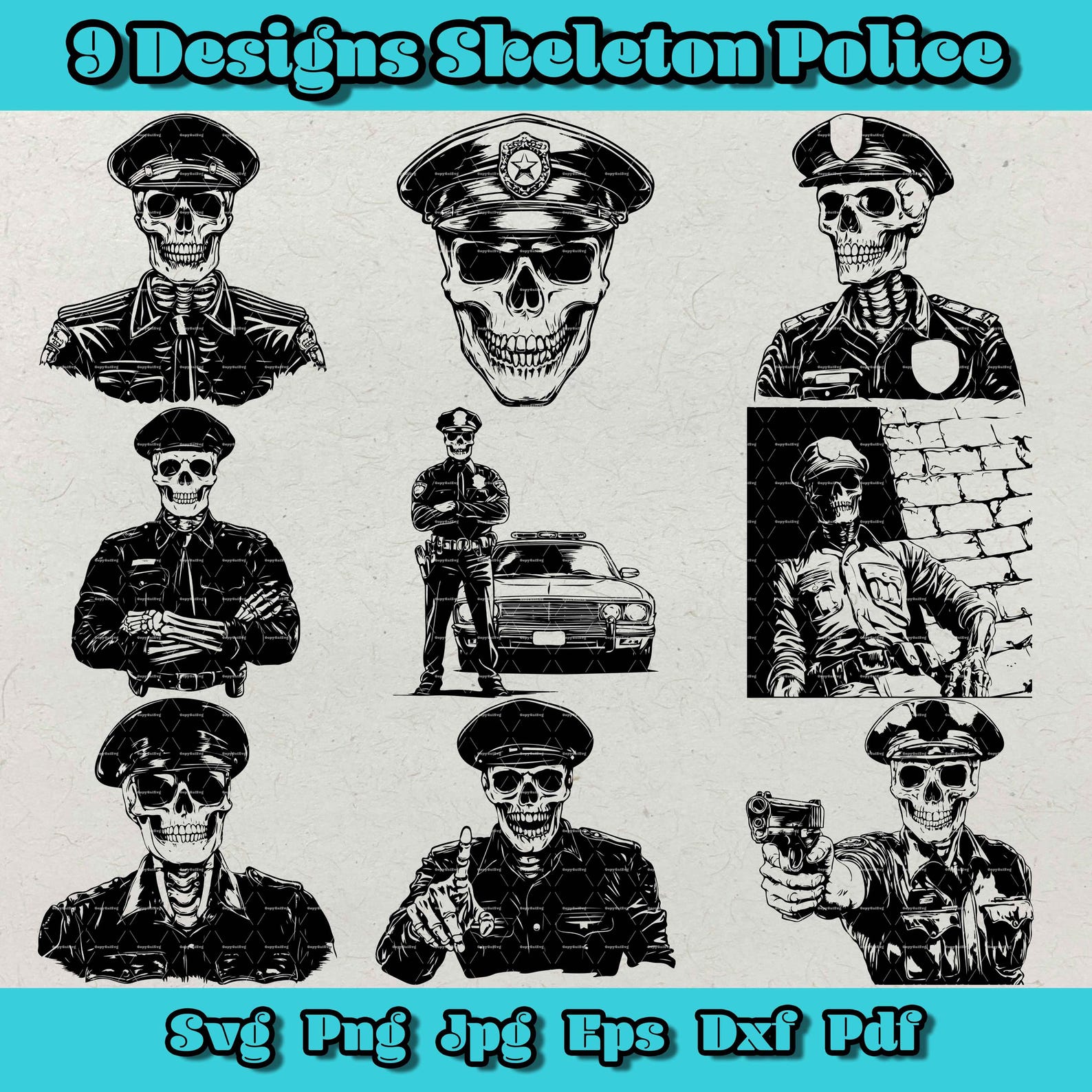 Skeleton Police SVG Bundle, Skull Cop Clipart, Horror Police Png ...