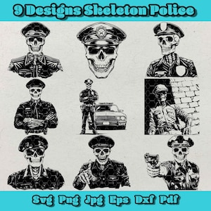 Skeleton Police SVG Bundle, Skull Cop Clipart, Horror Police Png ...