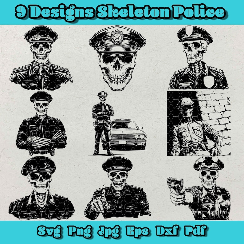 Skeleton Police SVG Bundle, Skull Cop Clipart, Horror Police Png ...