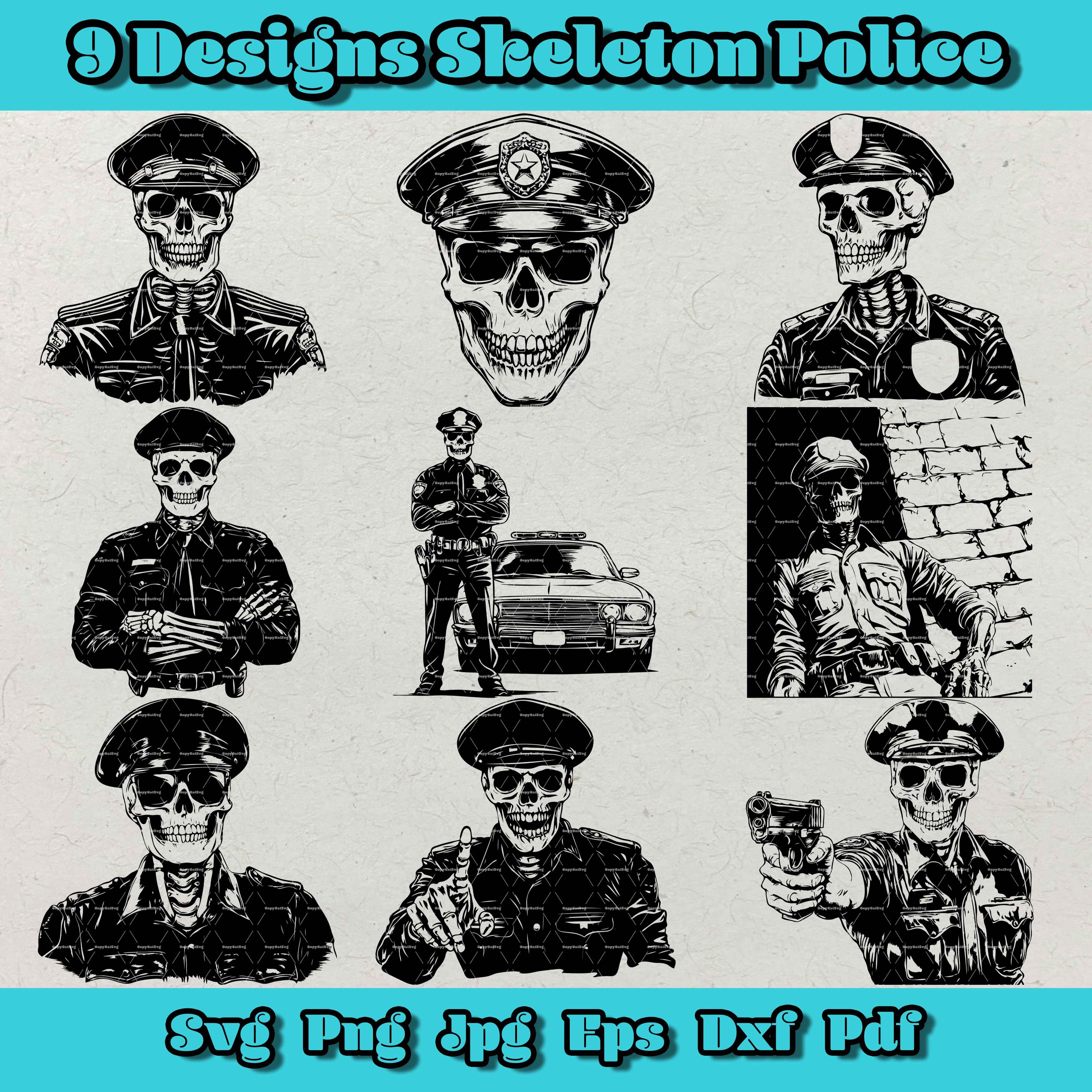 Skeleton Police SVG Bundle, Skull Cop Clipart, Horror Police Png ...