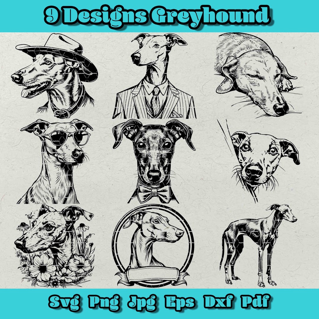 Greyhound Svg Bundle, Peeking Greyhound Png, Cowboy Hat Greyhound Svg ...