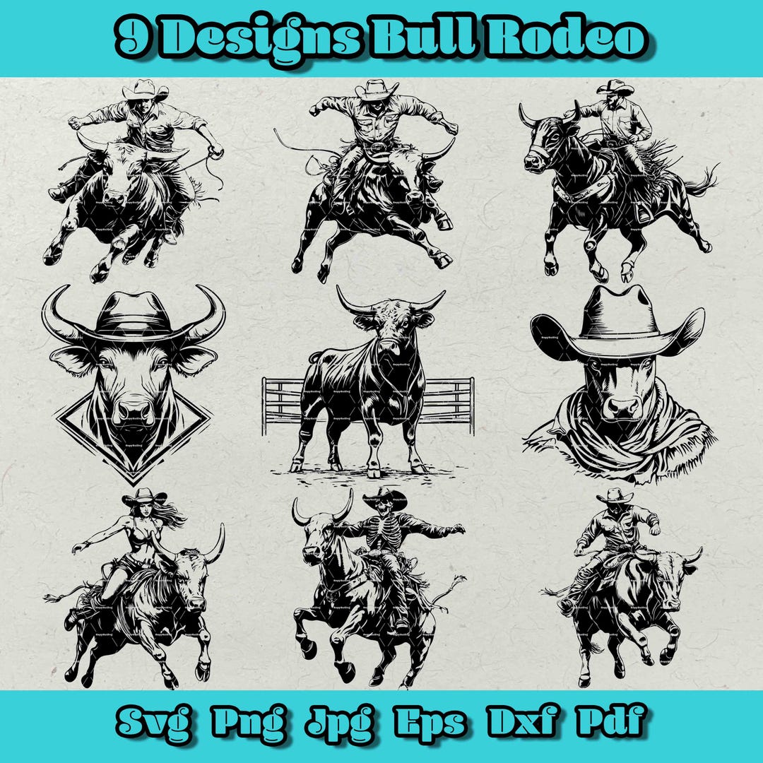 Bull Rodeo Svg Bundle, Cowboy Riding Clipart, Rodeo Event Png, Wild ...