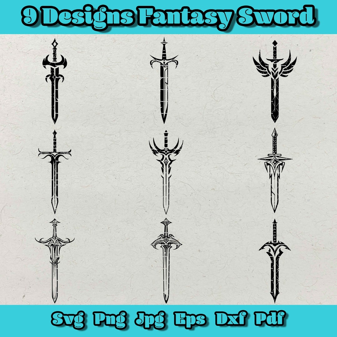 Fantasy Sword Svg Bundle, Hand Drawn Sword, Medieval Sword Png, Old War ...