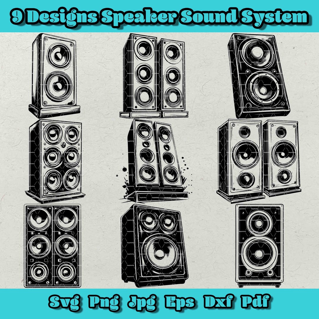 Speaker Sound System SVG Bundle: Audio Equipment Clipart (9 Digital ...