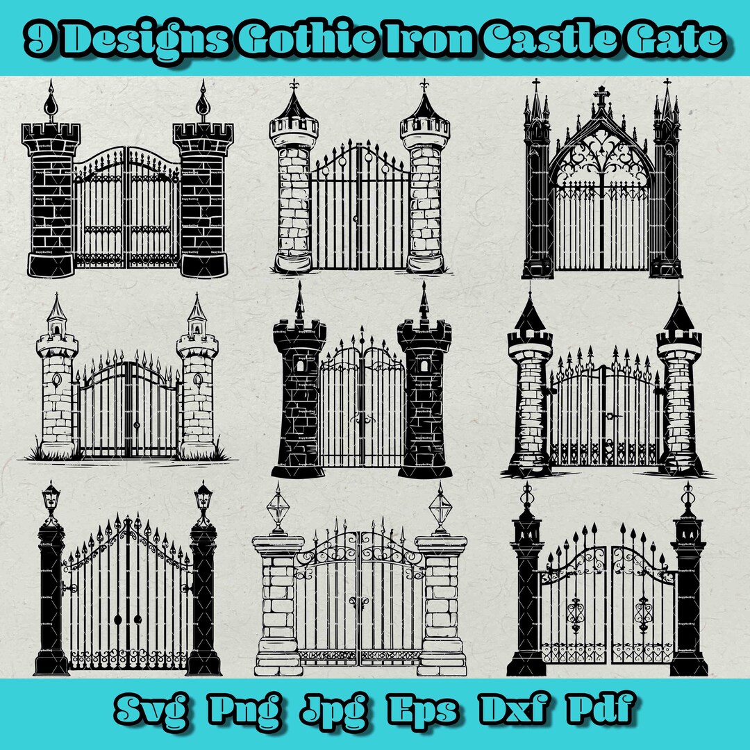 Gothic Iron Castle Gate Svg Bundle, Medieval Fortress Gate Clipart, Vintage Wrought Iron ...