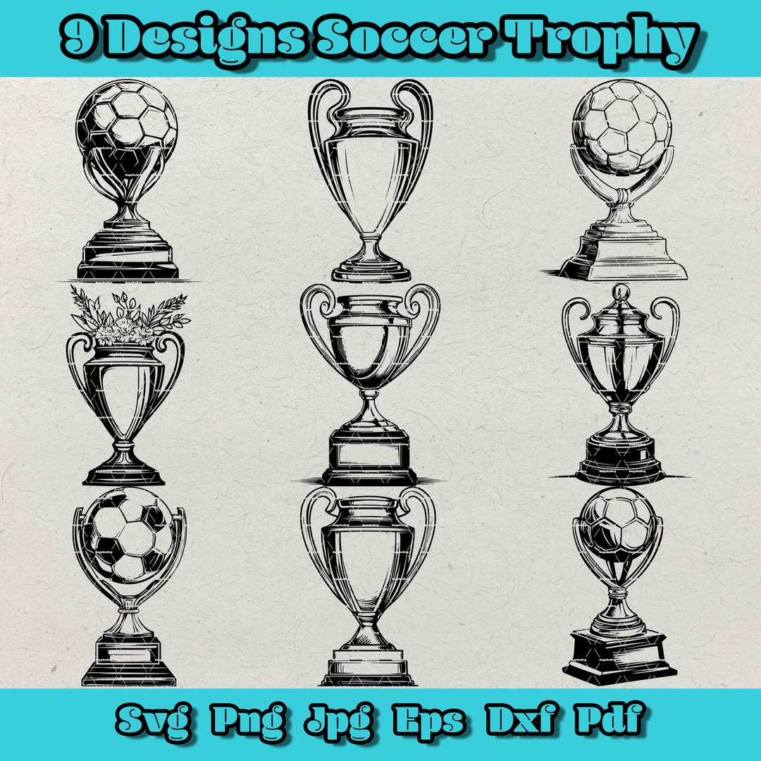 Soccer Trophy Svg Bundle, Football Cup Clipart, Champion Award Png ...