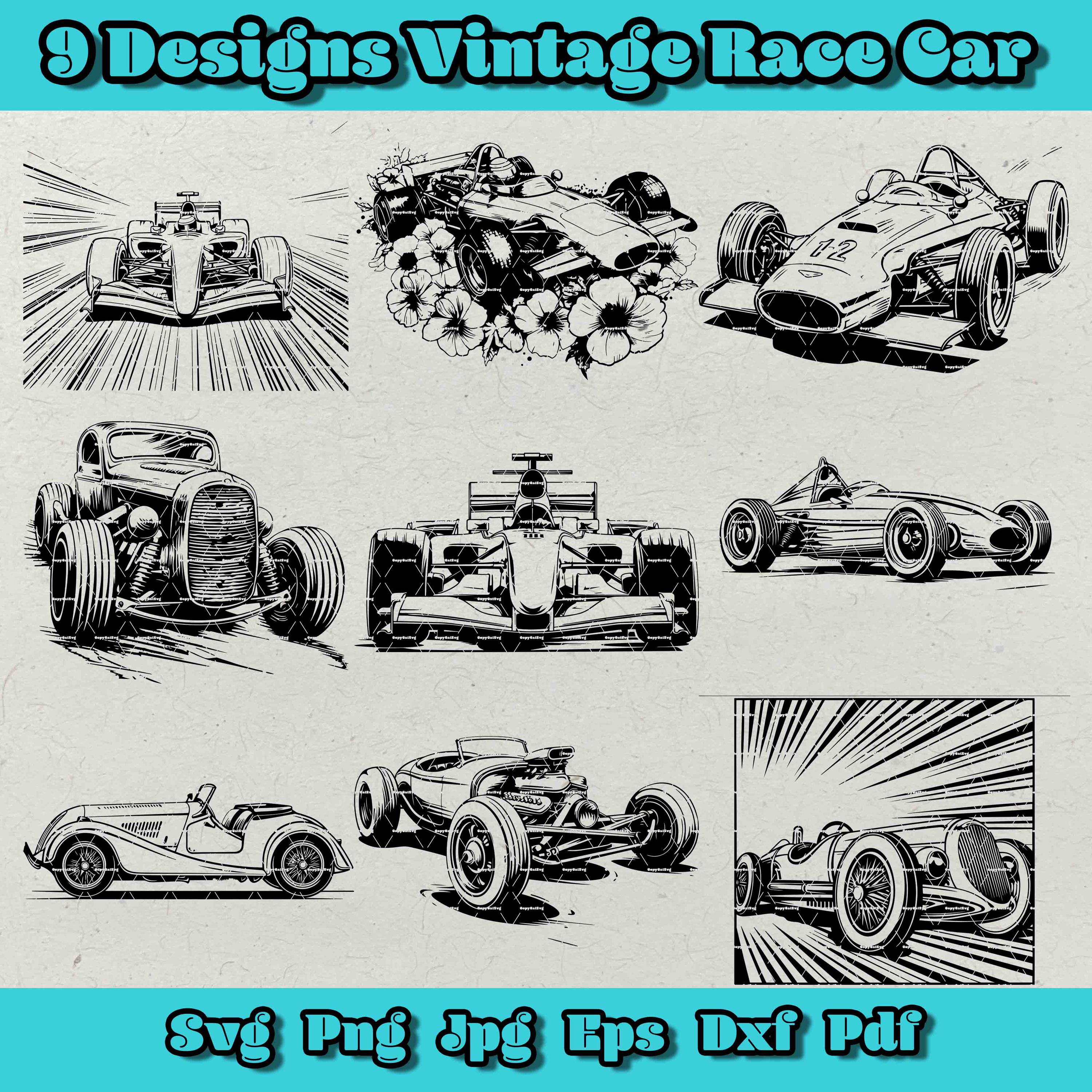 Vintage Race Car Svg Bundle, Formula 1 Car Bundle, Race Cars Svg, 9 ...