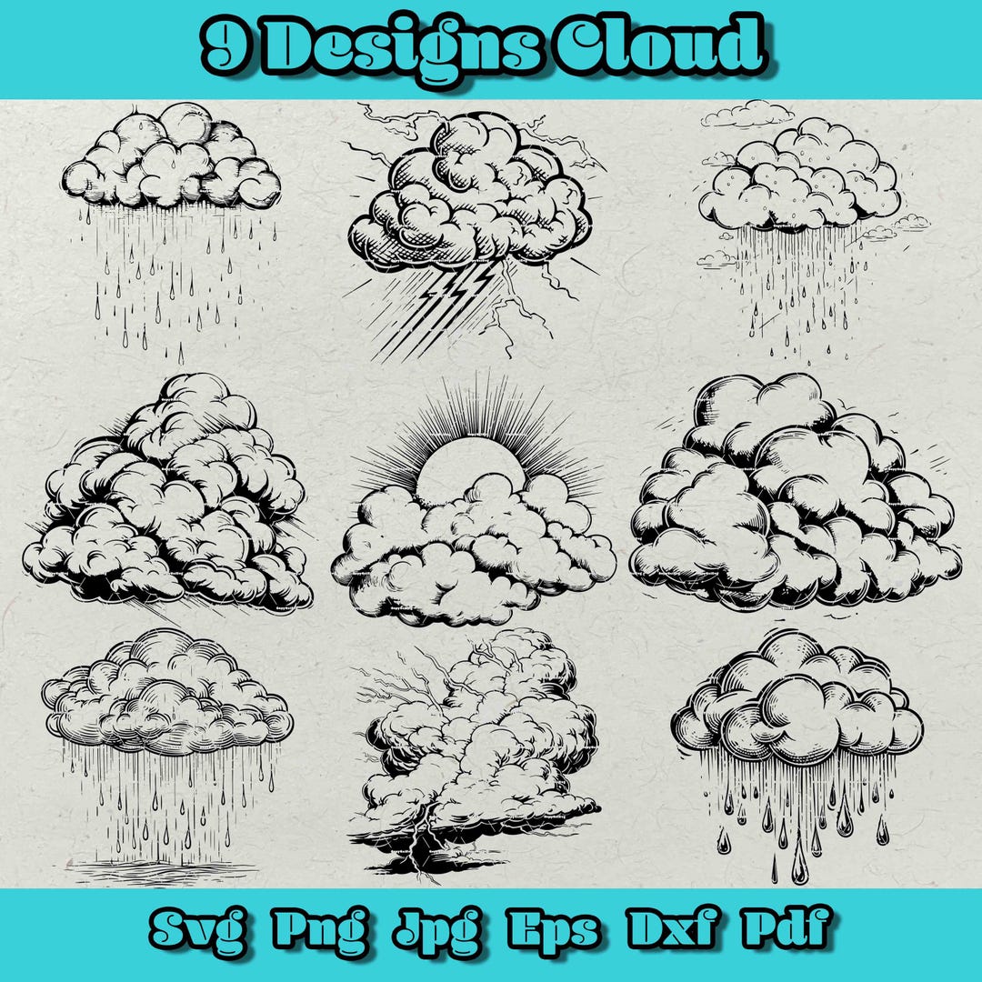 Cloud Svg Bundle, Rain Cloud Svg, Lightning Cloud Svg, Thunderstorm Svg ...