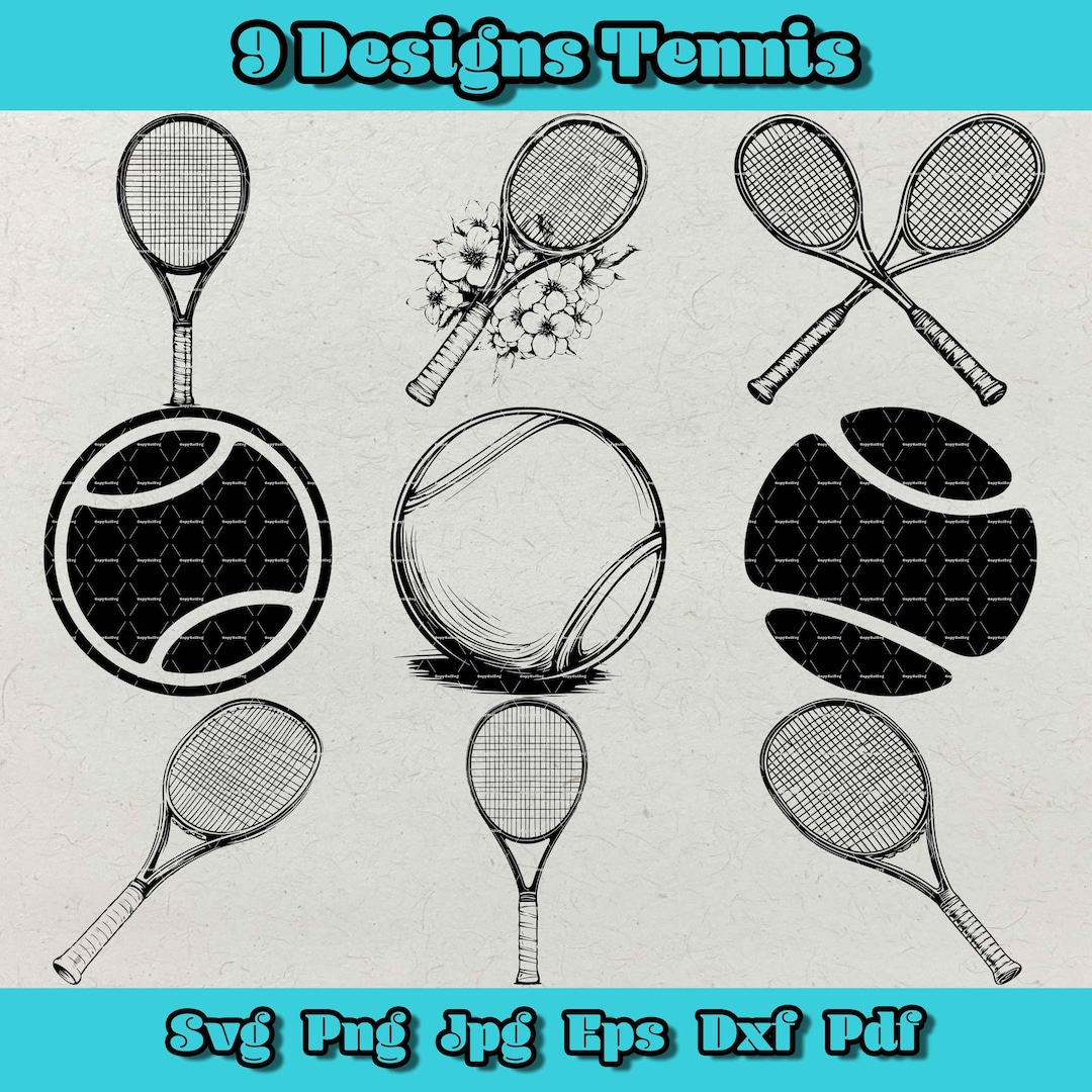 Tennis Svg Bundle, Tennis Racket Clipart, Sports Ball Png, Tennis Ball ...