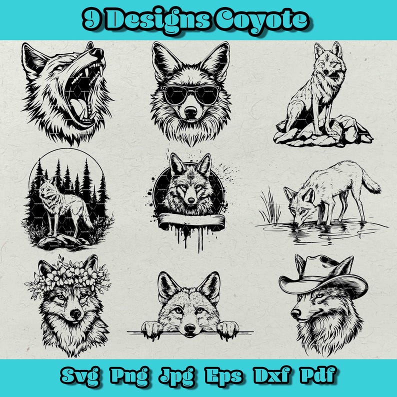 Coyote SVG Bundle, Floral Coyote Eps, Angry Coyote Png, Western ...
