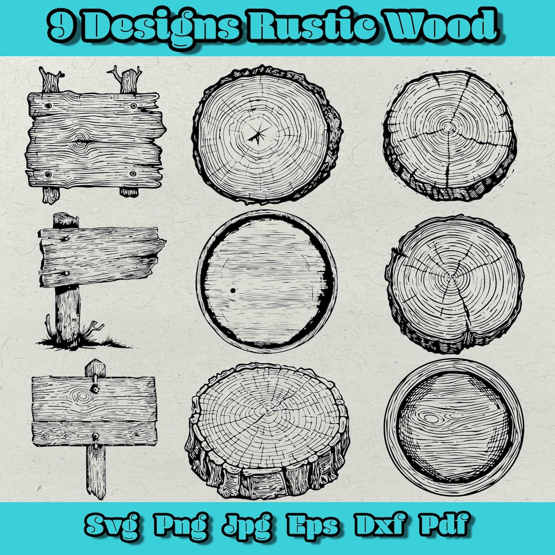 Rustic Wood Svg Bundle, Tree Slice Slab, Wooden Round Stump, Ring ...