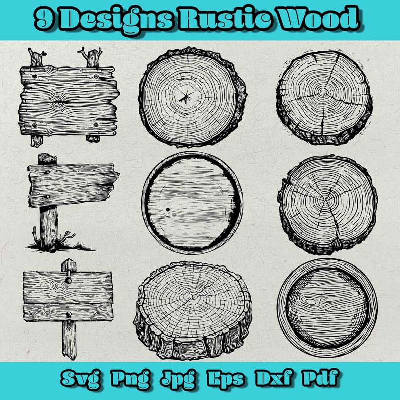 Rustic Wood Svg Bundle, Tree Slice Slab, Wooden Round Stump, Ring ...