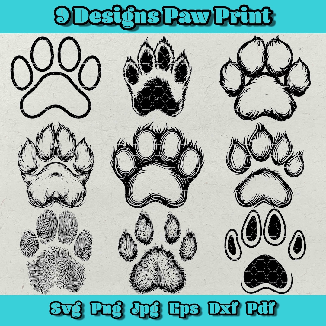Paw Print SVG Bundle, Animal Paw Clipart, Dog Paw Silhouette PNG, Cat ...
