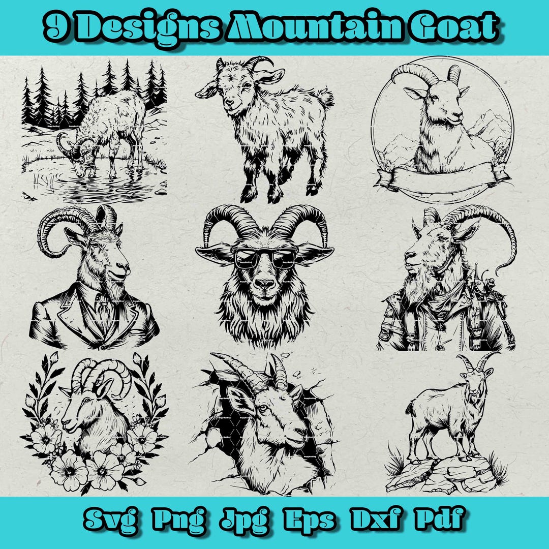 Mountain Goat Svg Bundle, Sunglass Goat Png, Goat in Suit Dxf, Floral ...