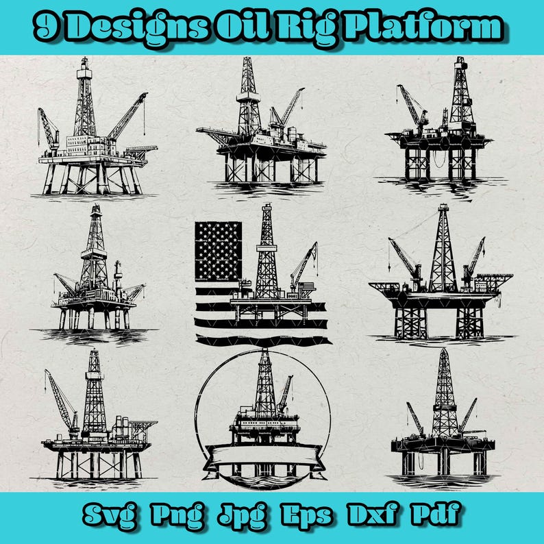 Oil Rig Platform Svg Bundle, Offshore Drilling Clipart, Petroleum ...