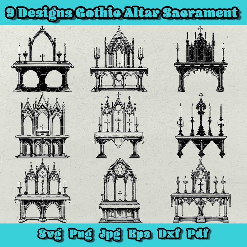 Gothic Altar Sacrament Svg Bundle, Dark Religious Clipart, Cathedral ...