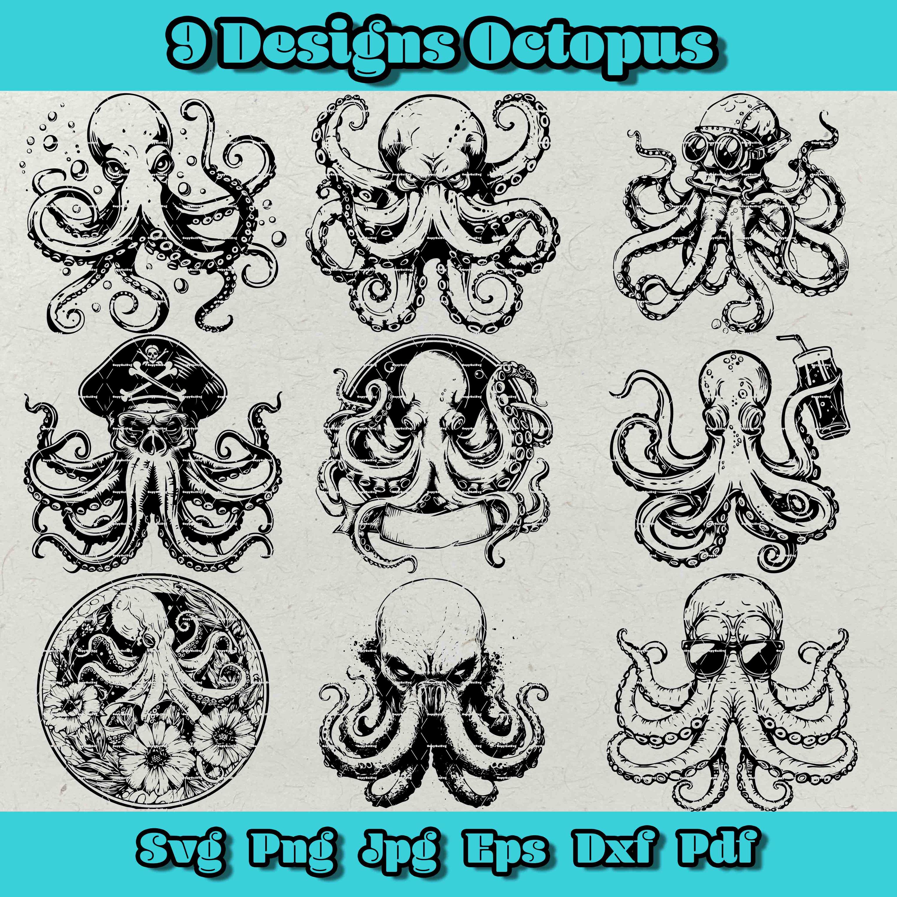 Octopus Svg Bundle, Angry Octopus Png, Hand Drawn Sea Monster Png ...
