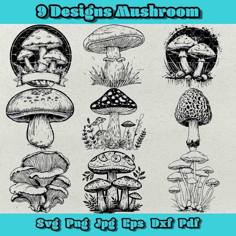 Mushroom Svg Bundle,9 Mushroom Designs,portobello Mushroom Dxf,oyster ...