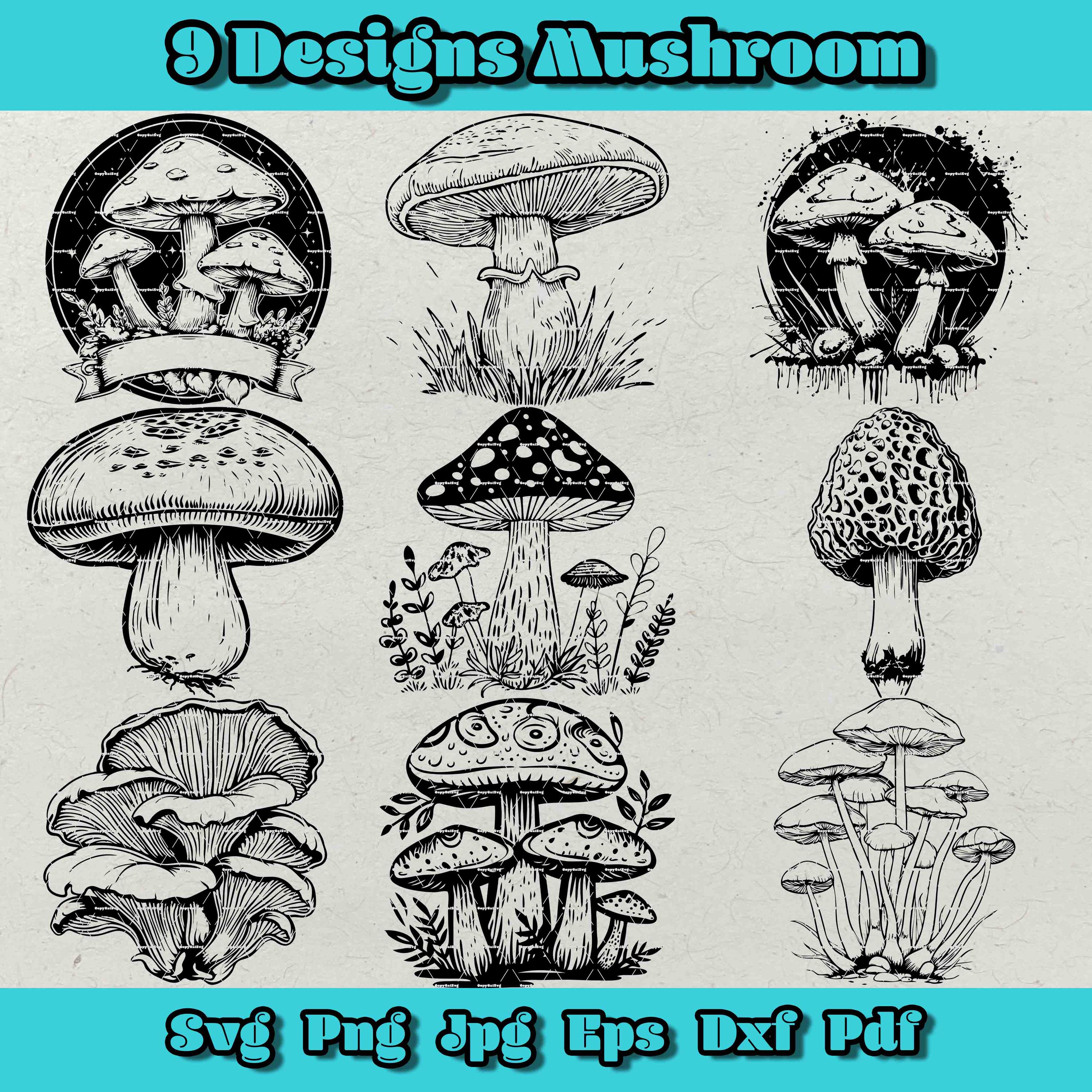 Mushroom Svg Bundle,9 Mushroom Designs,portobello Mushroom Dxf,oyster ...