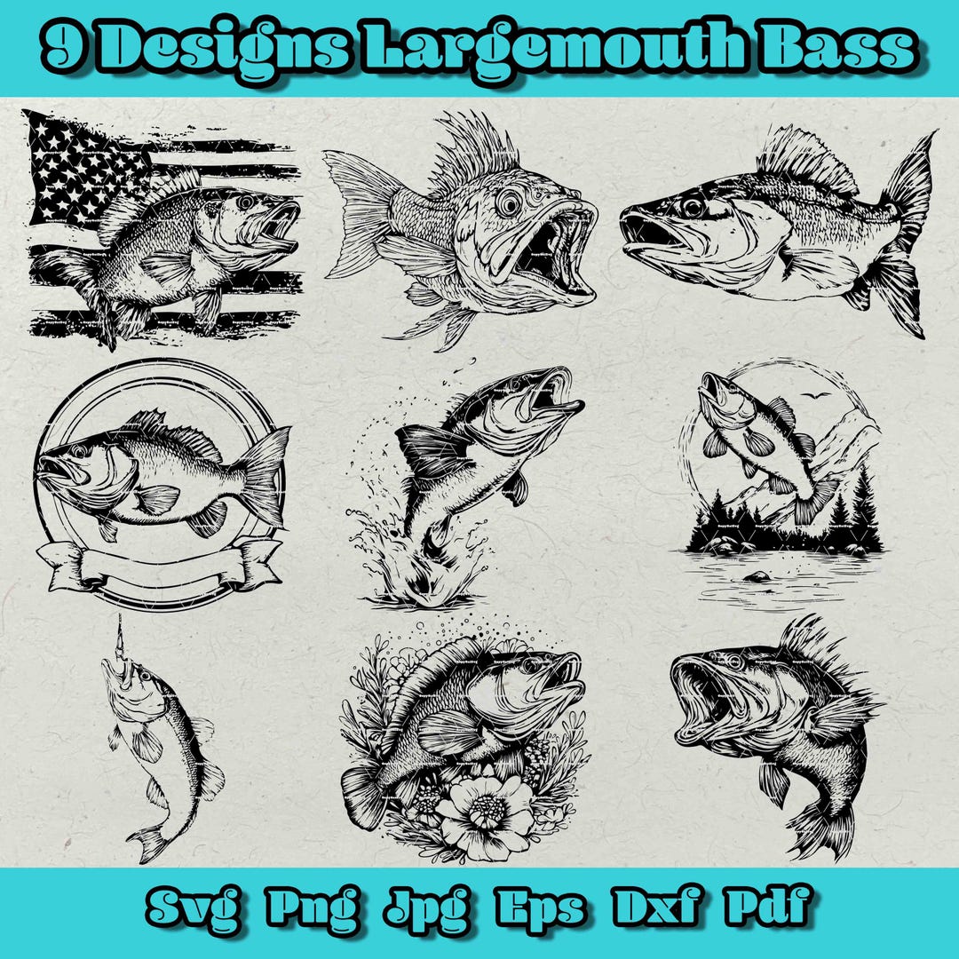 Largemouth Bass SVG Bundle: Engraving & Print Designs (digital Download ...