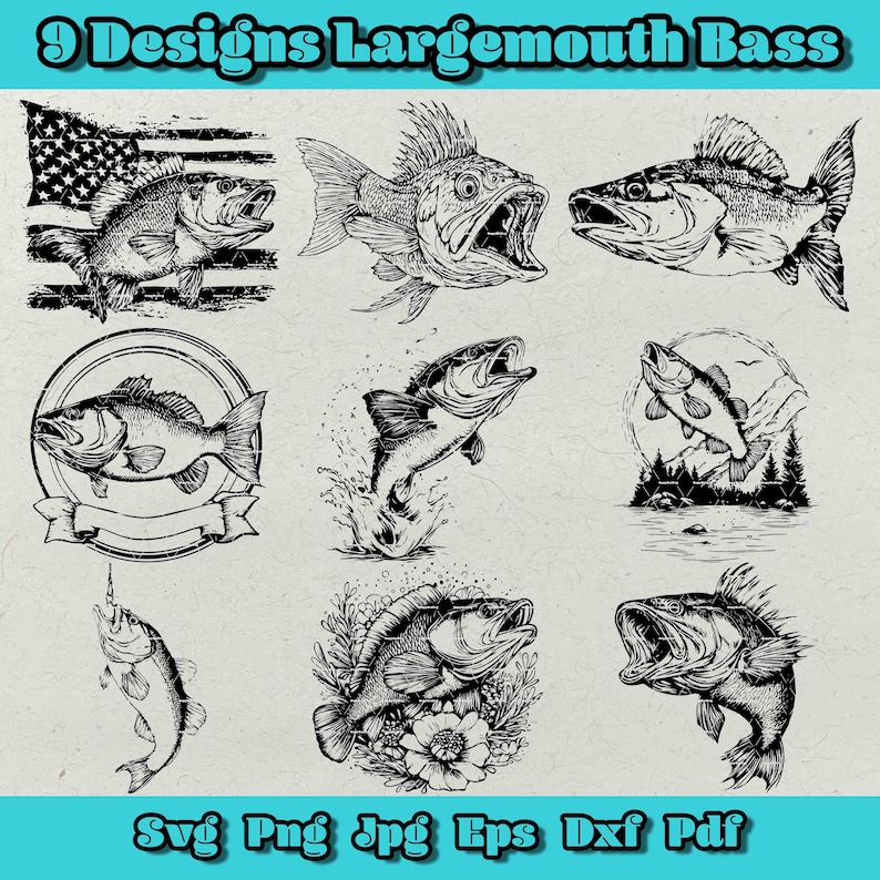 Largemouth Bass Svg Bundle, Engraving or Print,fishing Svg,jumping Bass ...