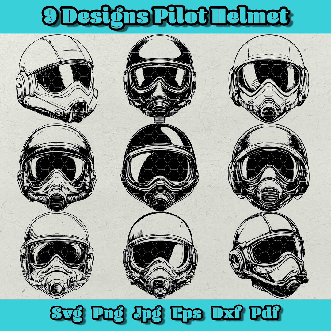 Pilot Helmet Svg Bundle, Aviation Helmet Clipart, Fighter Pilot Png ...
