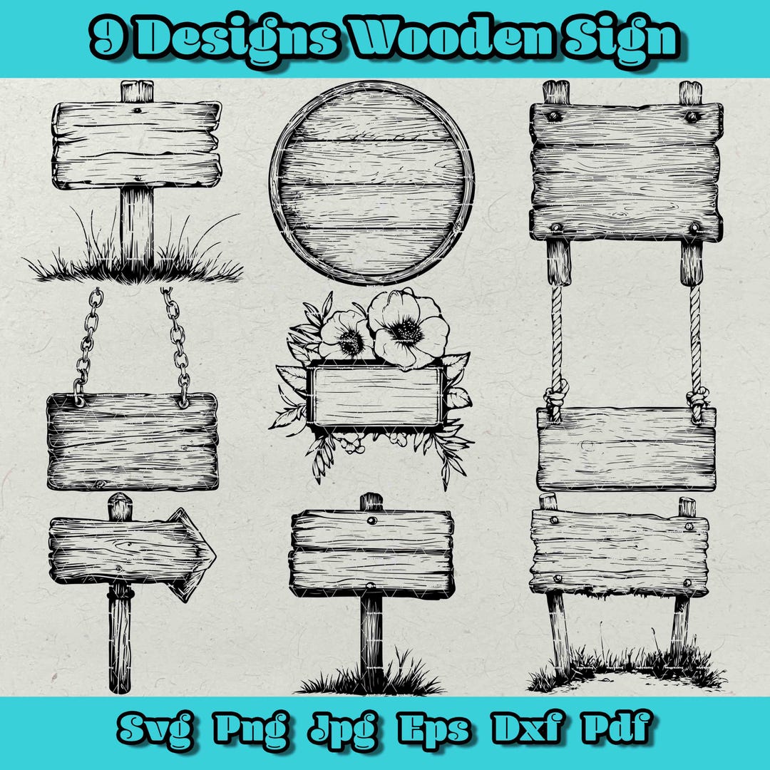 Wooden Sign Svg Bundle, Rustic Wood Sign Clipart, Vintage Plank Png ...