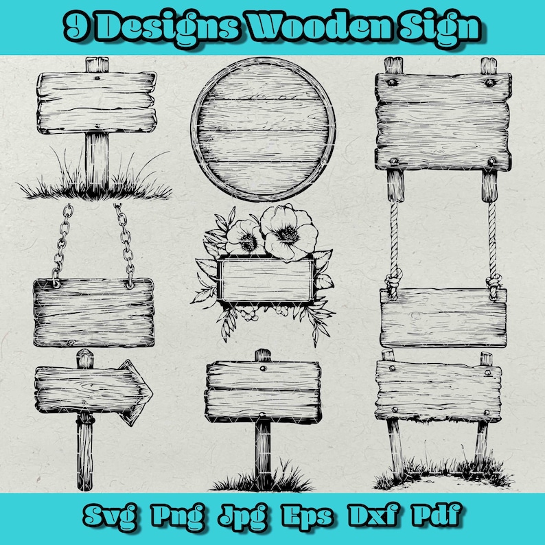 Wooden Sign Svg Bundle, Rustic Wood Sign Clipart, Vintage Plank Png ...