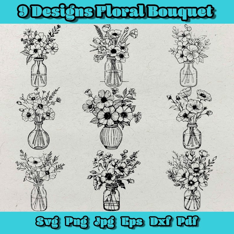 Floral Bouquet SVG Bundle: Botanical Flower Designs (digital Download ...