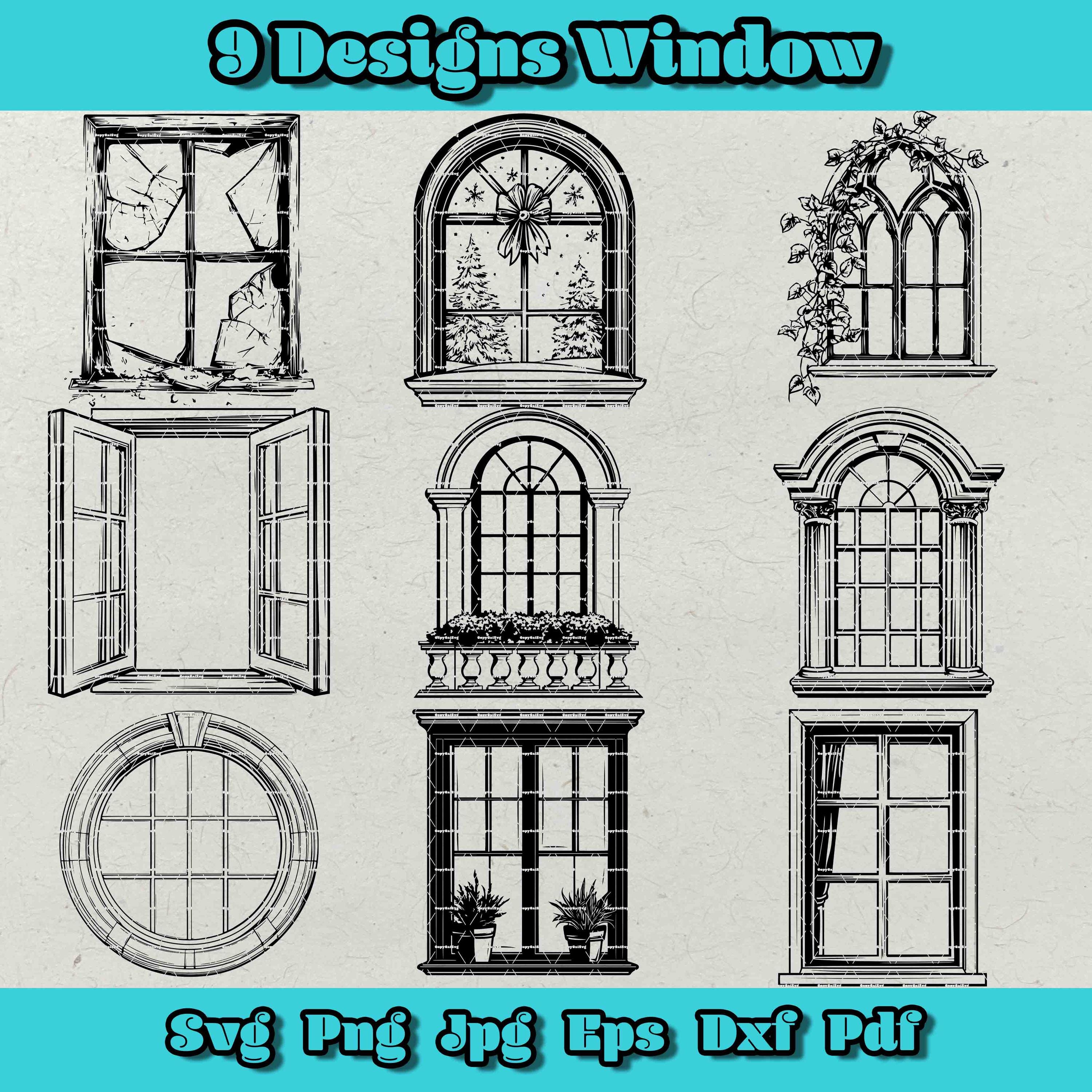 Window Svg Bundle, Floral Windows Png, Open Window Dxf, Broken Window ...