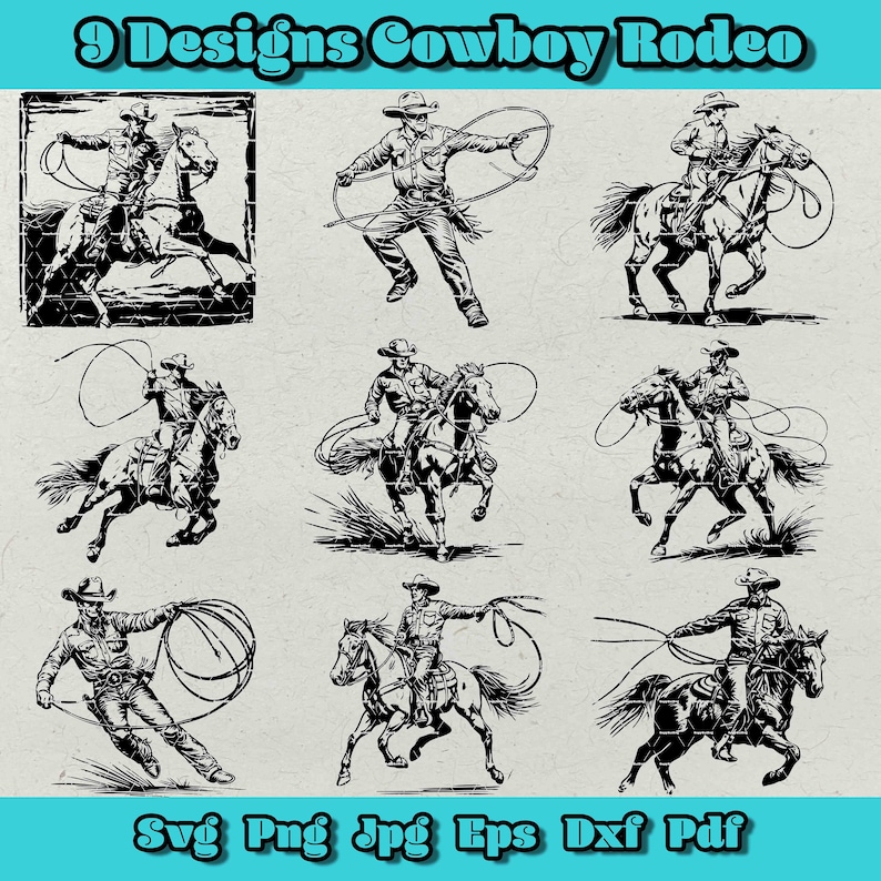 Cowboy Roping Rodeo Svg Bundle, Western Cattle Lasso Ropers Ranch PNG ...