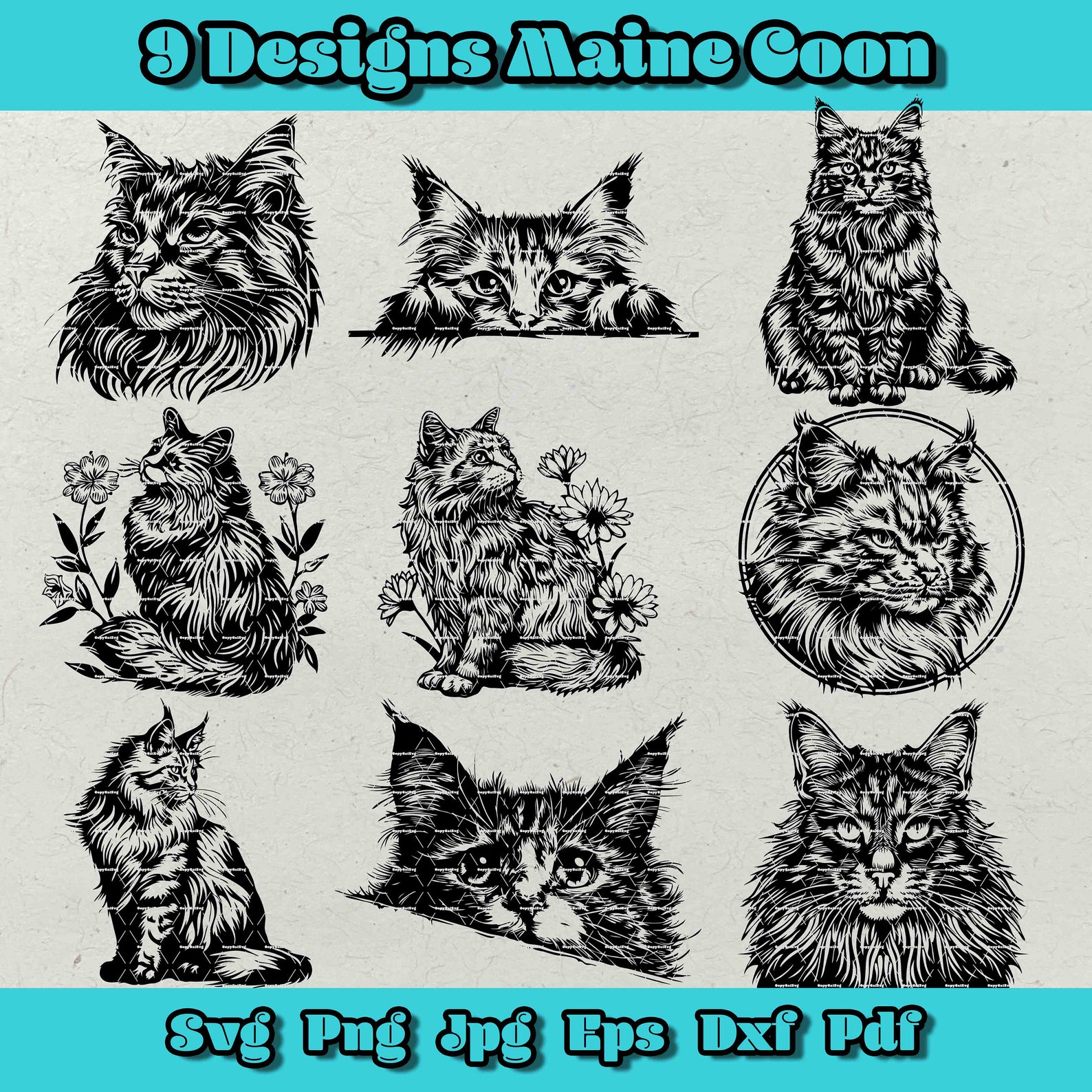 Maine Coon Svg Bundle, Cat Png, Floral Maine Coon Dxf, Cute Maine Coon ...
