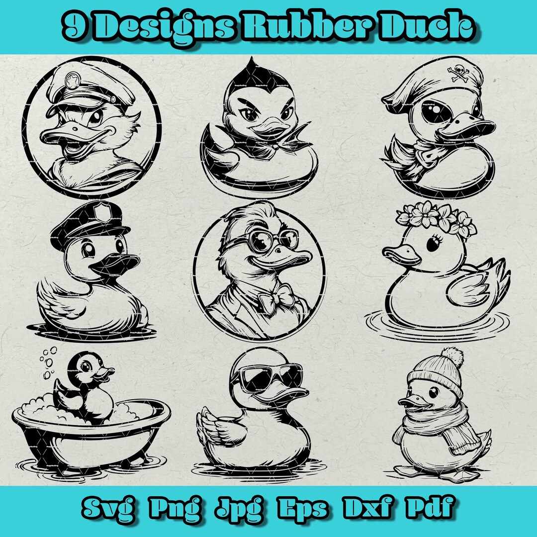 Rubber Duck SVG Pack, Cute Duck PNG, Pirate Duck Dxf, Police Duck Clip ...