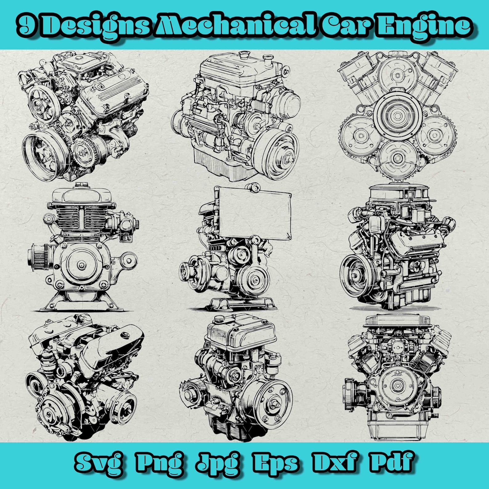Car Engine SVG Bundle: Laser Engraving Designs, Auto Mechanic Clipart ...