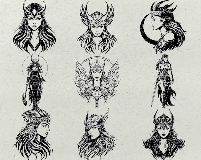 Watercolor Goddess Freya Clipart Png Bundle, Norse Mythology Clipart ...