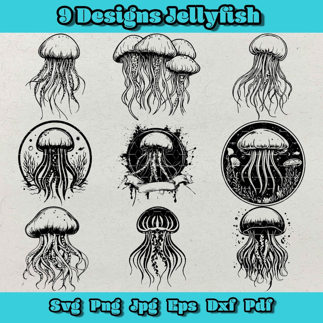 Jellyfish SVG Bundle, Jellyfish Png, Jellyfish for Logo, Tshirt Design ...
