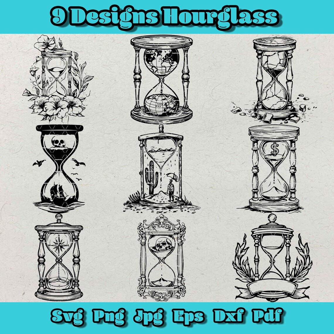 Hourglass SVG Bundle, Pirate Themed Hourglass Svg, Skull Themed ...